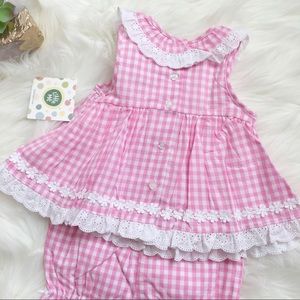 Little Me | Matching Sets | Pink Gingham Lace Two Piece Outfit Little ...
